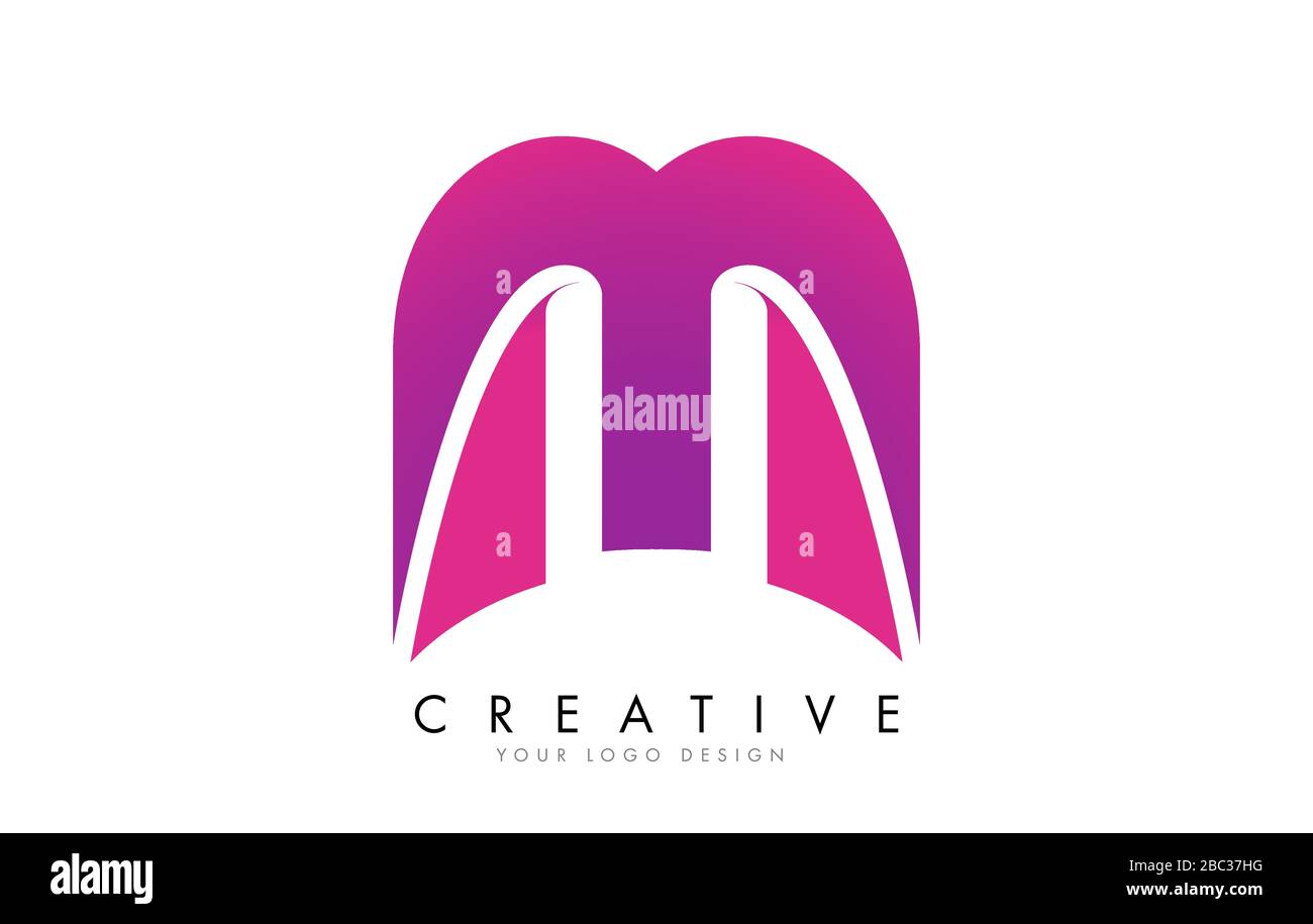 M Letter Logo Design with Ribbon Effect and Bright Pink Gradient ...