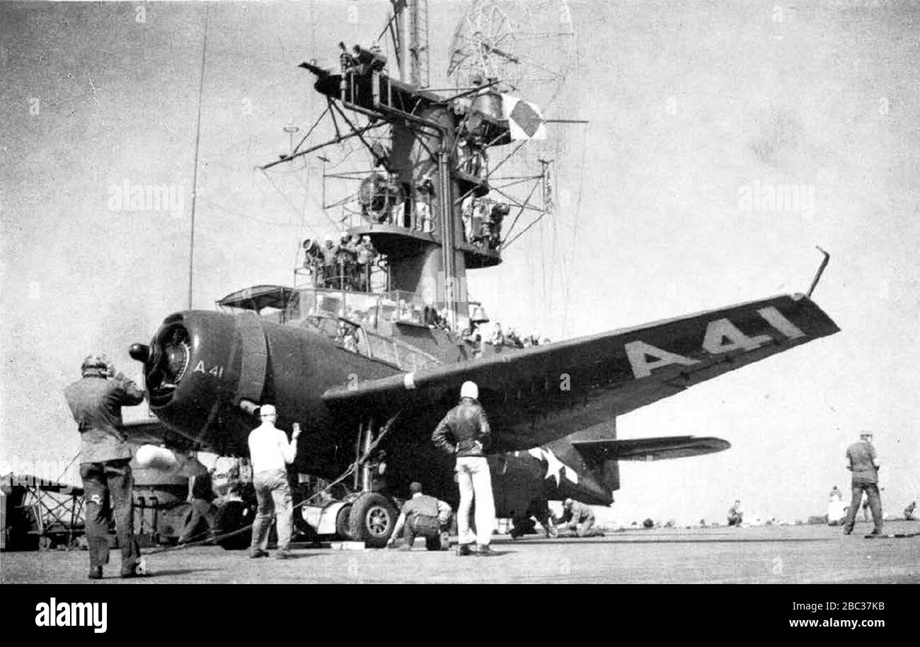 Grumman TBM Avenger aboard USS Bairoko (CVE-115), circa in 1945 Stock ...