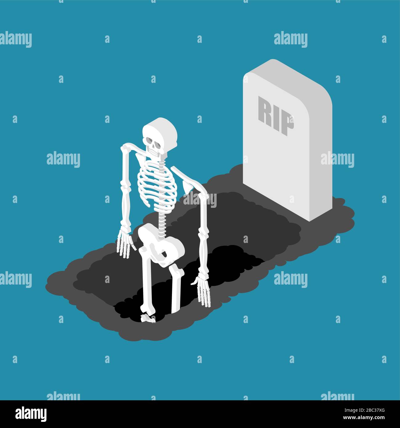 Skeleton stand up from grave. Death vector illustration Stock Vector ...