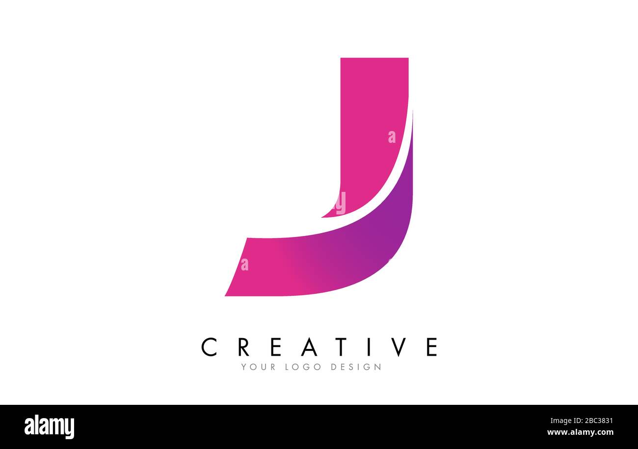 J Letter Logo Design with Ribbon Effect and Bright Pink Gradient ...