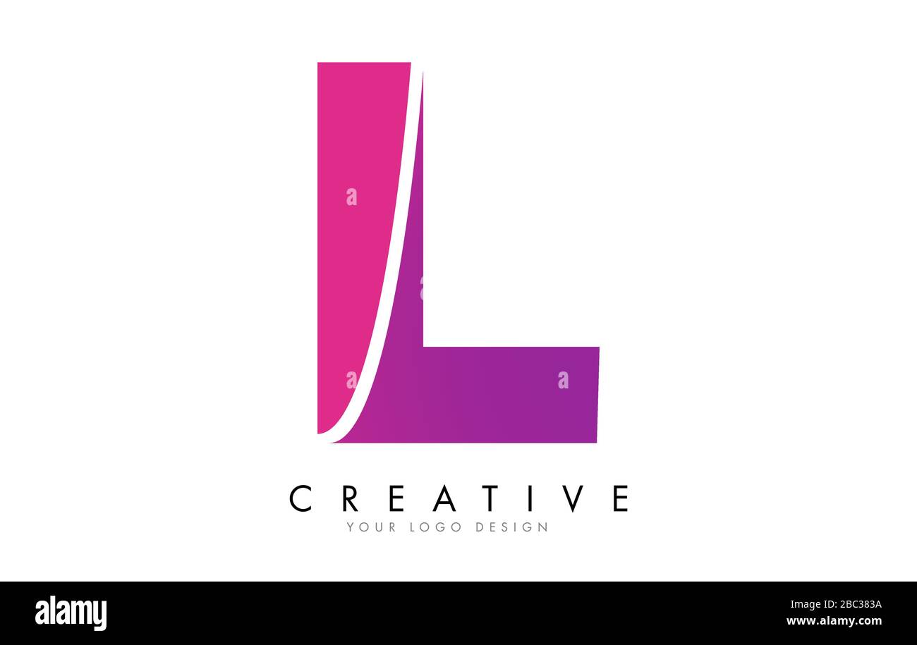 L Letter Logo Design with Ribbon Effect and Bright Pink Gradient ...