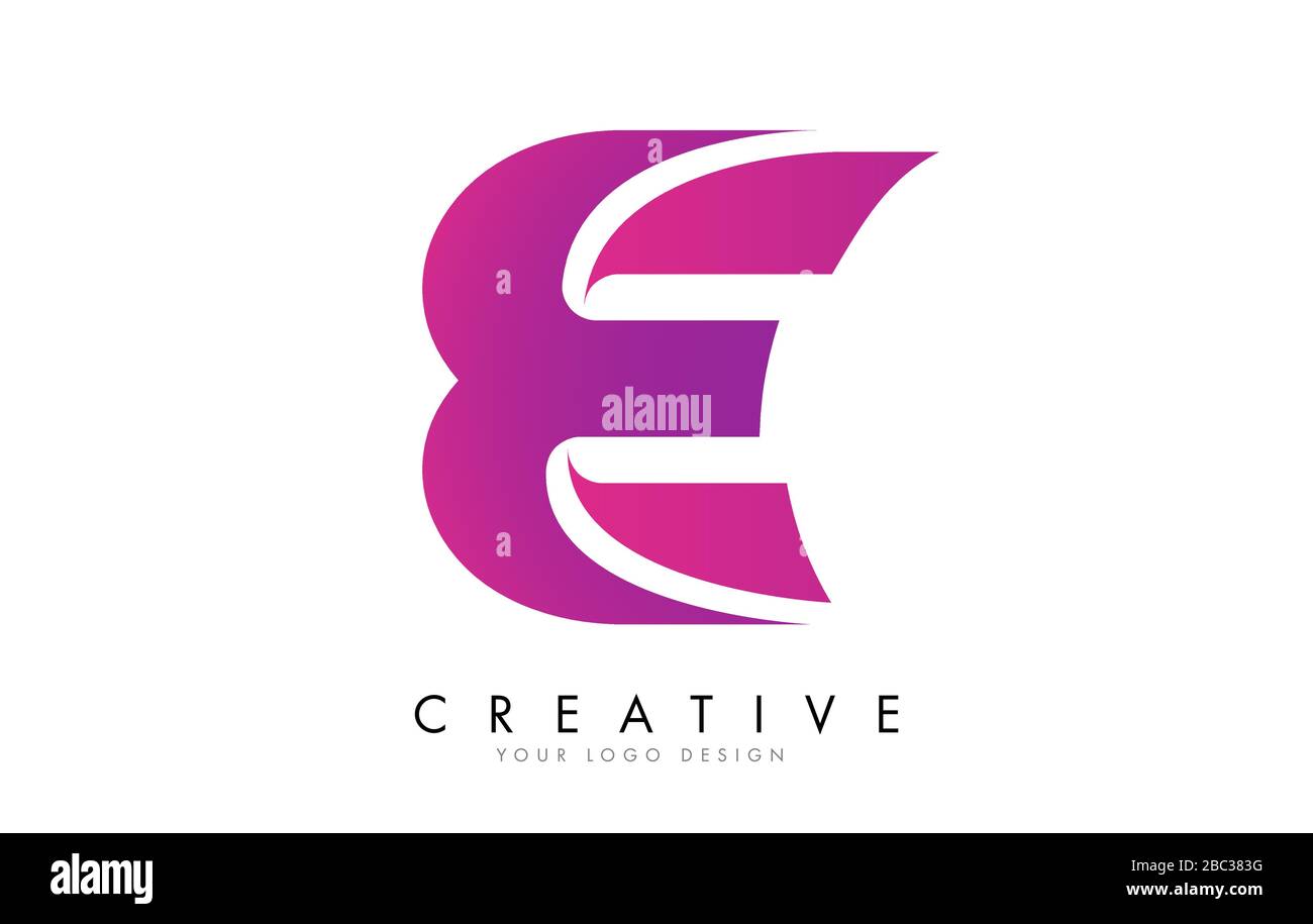 E Letter Logo Design with 3D Ribbon Effect and Bright Pink Gradient ...