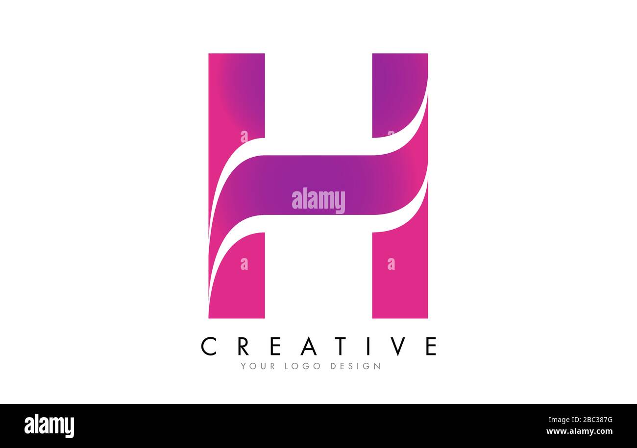H Letter Logo Design with Ribbon Effect and Bright Pink Gradient ...