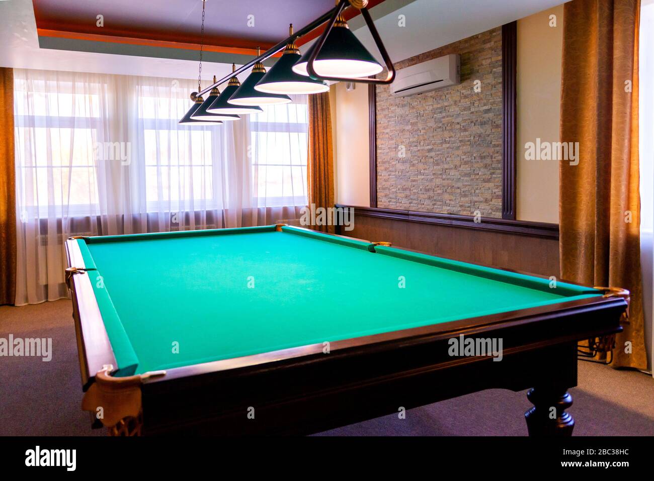 Interior of the billiard room with table Stock Photo - Alamy
