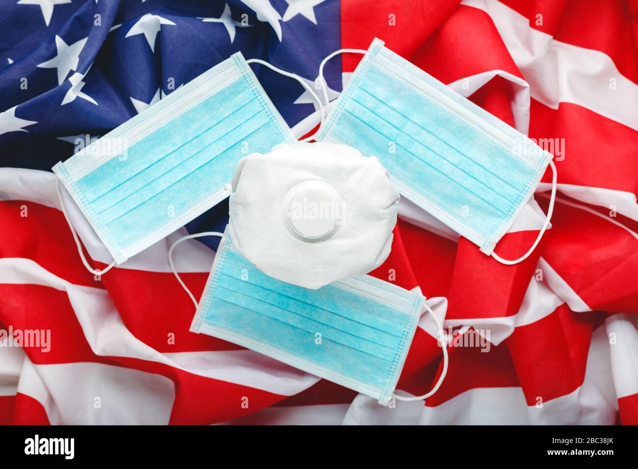 Coronavirus in USA. Protective surgical face masks n95 on American ...