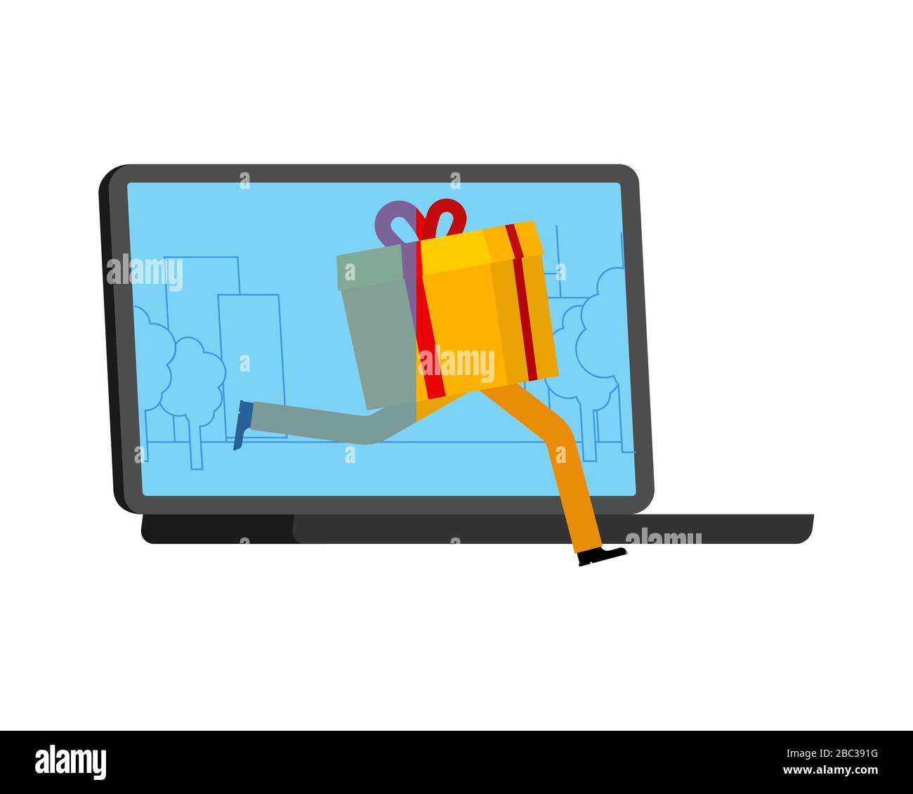 Online gift for christmas and New Year. Gifts and laptop. web present ...