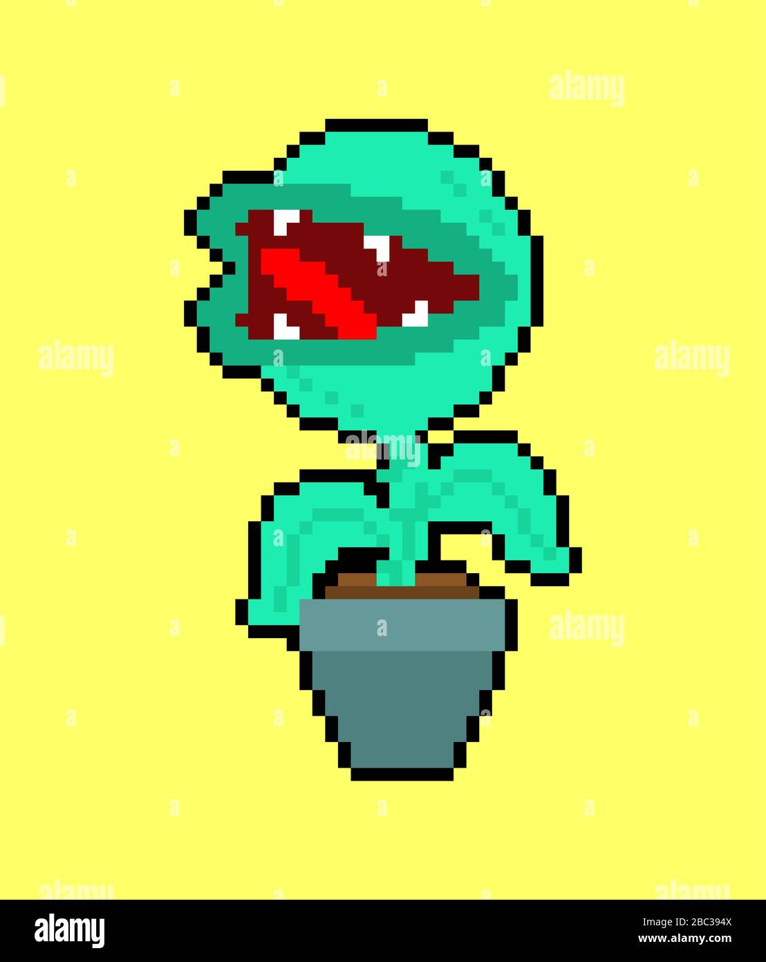 Flytrap pixel art. Flower predator Carnivorous plant in pot. Angry ...
