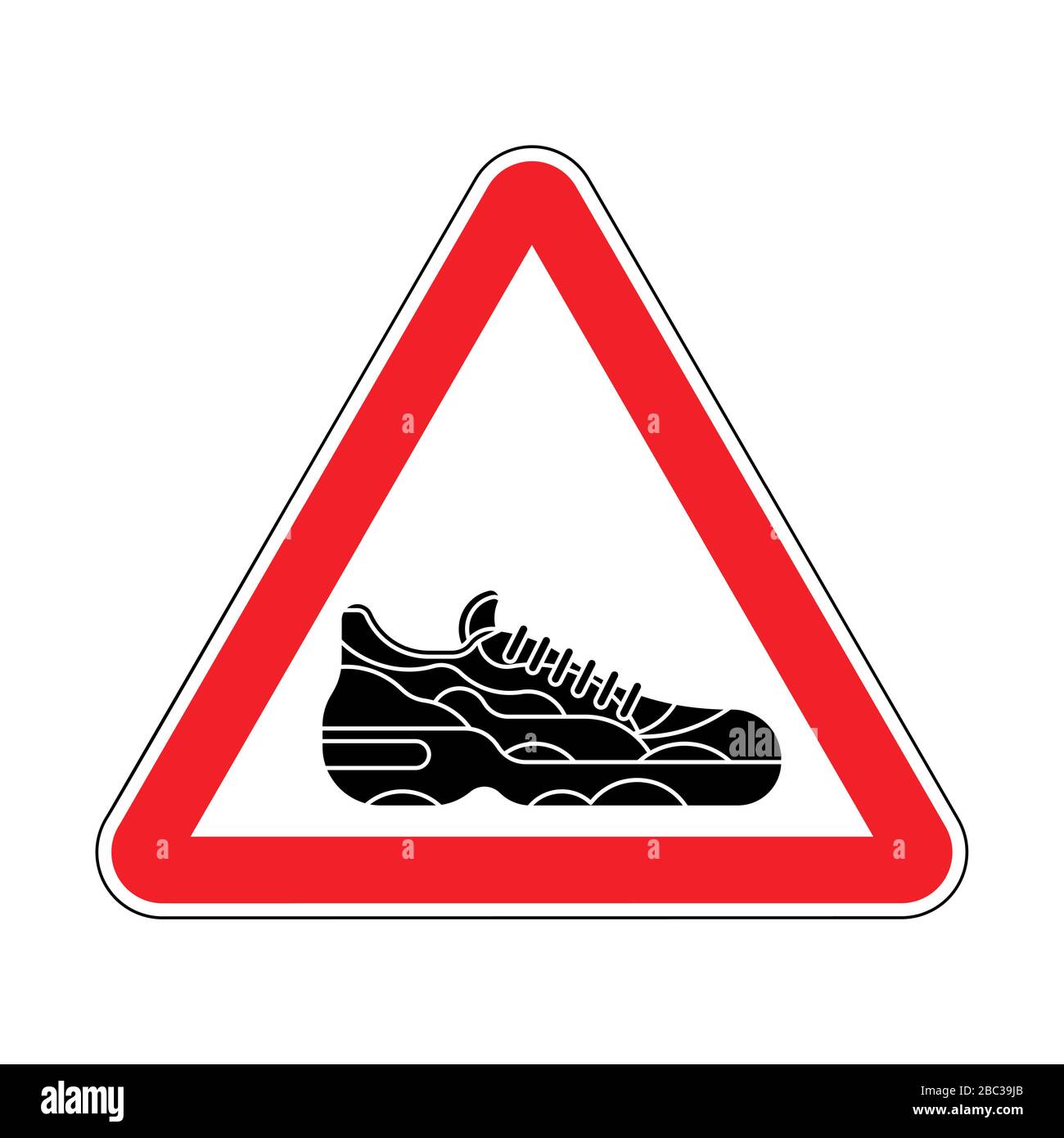 Attention Sneaker. Caution Sneakers. Red triangle road sign Stock ...