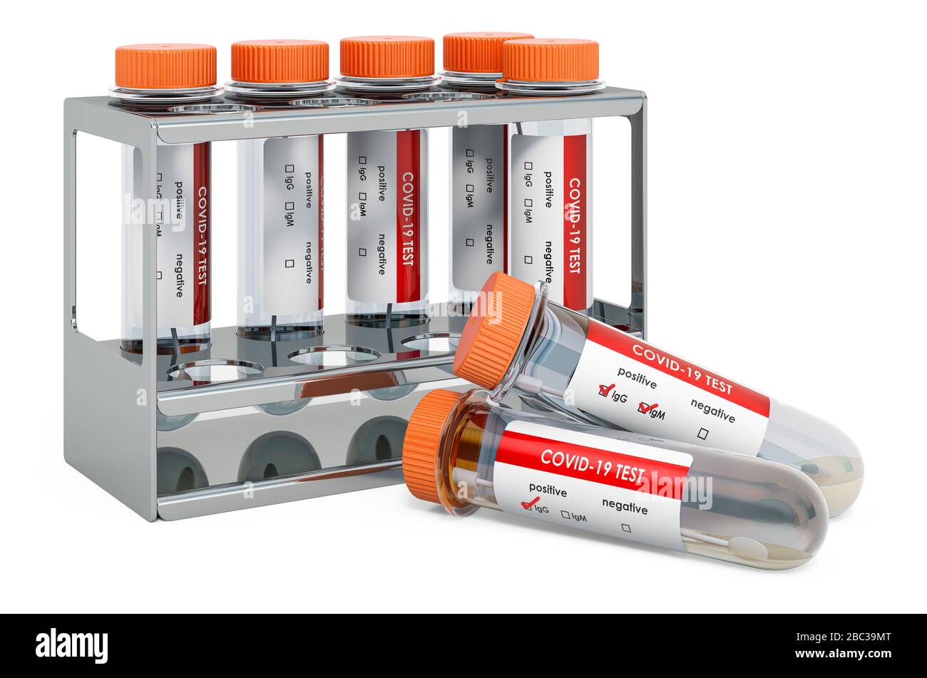 Set test tubes with COVID-19 nasal swab laboratory tests in test tube ...