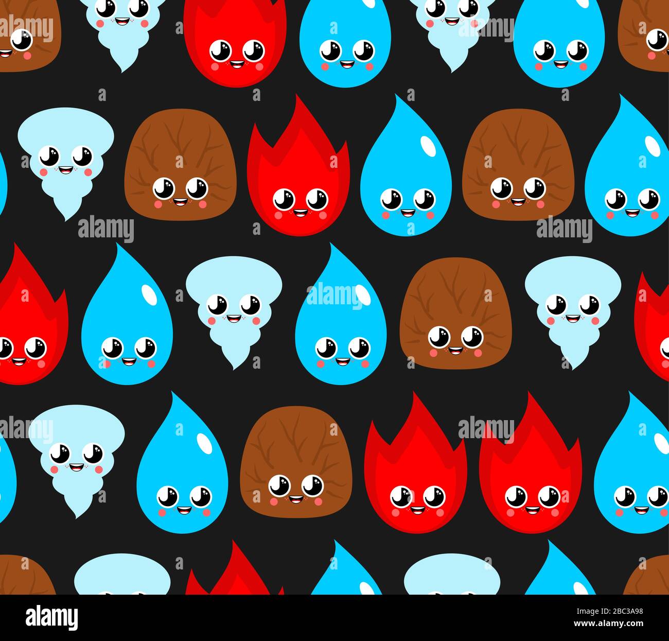 Four natural elements pattern seamless. Cute kawaii background. Wind ...