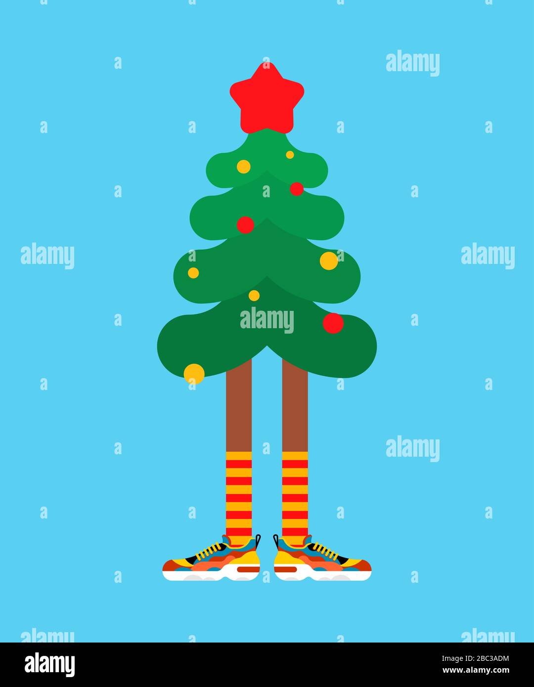 Christmas tree with legs. Xmas and New Year vector illustration Stock ...