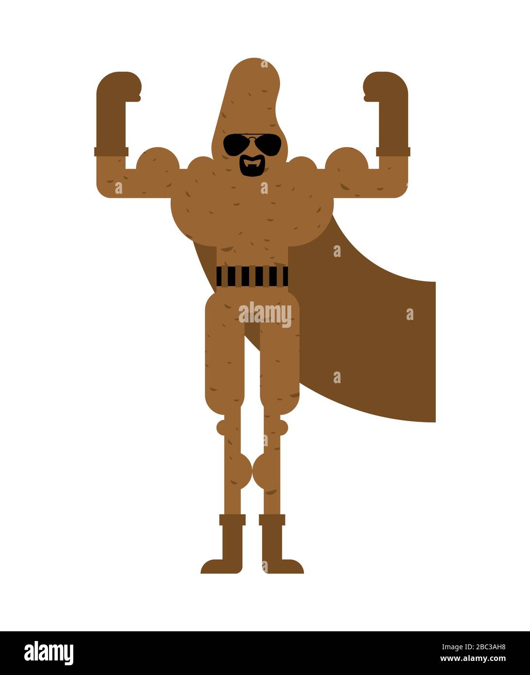 Potato superhero. Super Vegetable in mask and raincoat. Strong potatoes ...