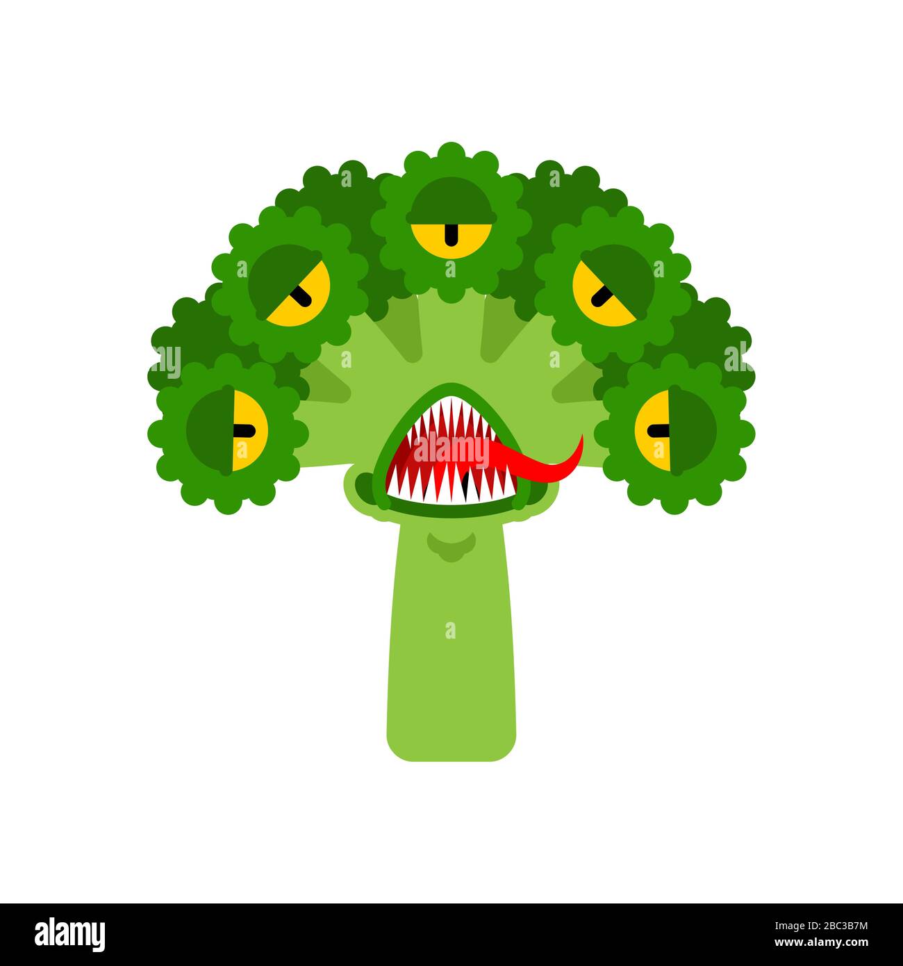 Broccoli monster GMO mutant. Angry Vegetable with teeth. Hungry Alien ...