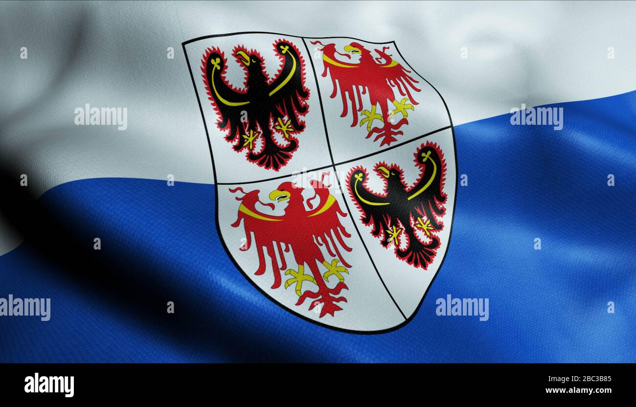 3D Illustration of a waving flag of Trentino Alto Adige Sudtirol (Italy ...