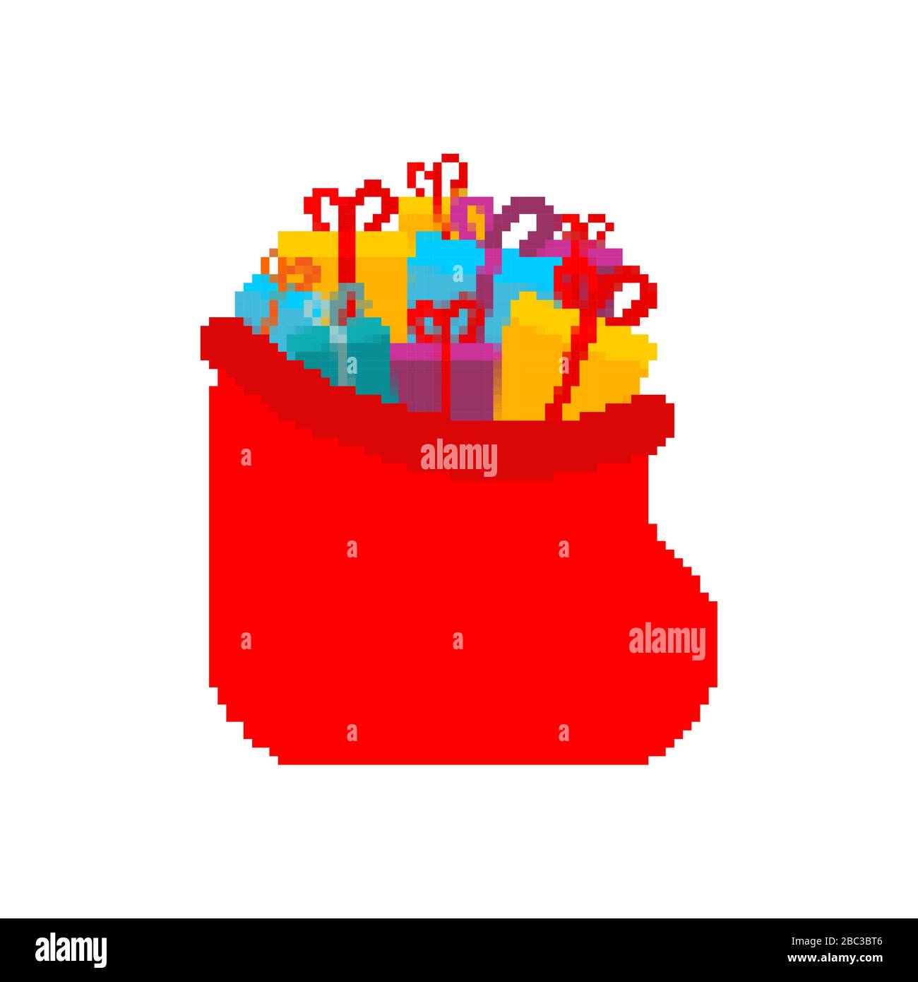 Santa bag pixel art. Red sack 8 bit Xmas. Pixelate New Year Stock ...