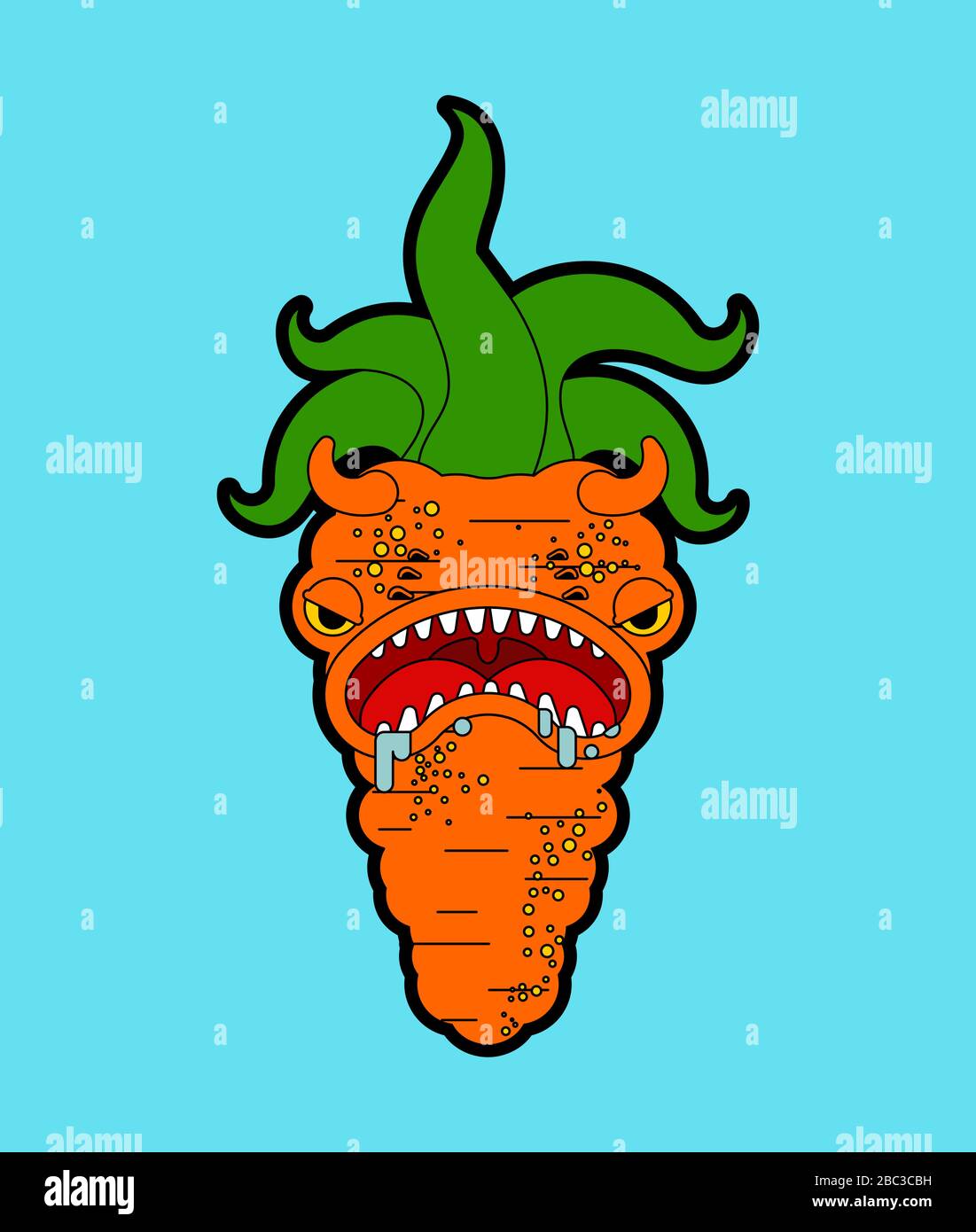 Carrot monster GMO. Angry Orange Vegetable with teeth. Hungry Alien ...