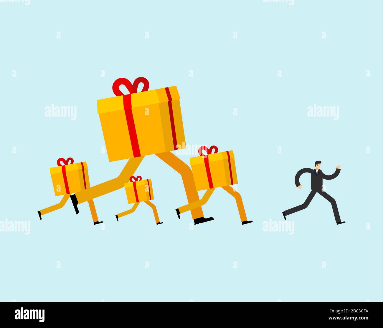 Gift box runs for Man. present running after Guy. Xmas and New Year ...