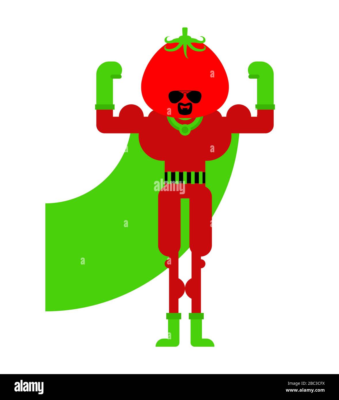 Tomato superhero. Super Vegetable in mask and raincoat. Strong Tomatoes ...