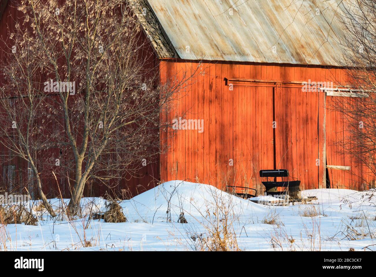Classic barn in winter in central Michigan, USA [No property release ...