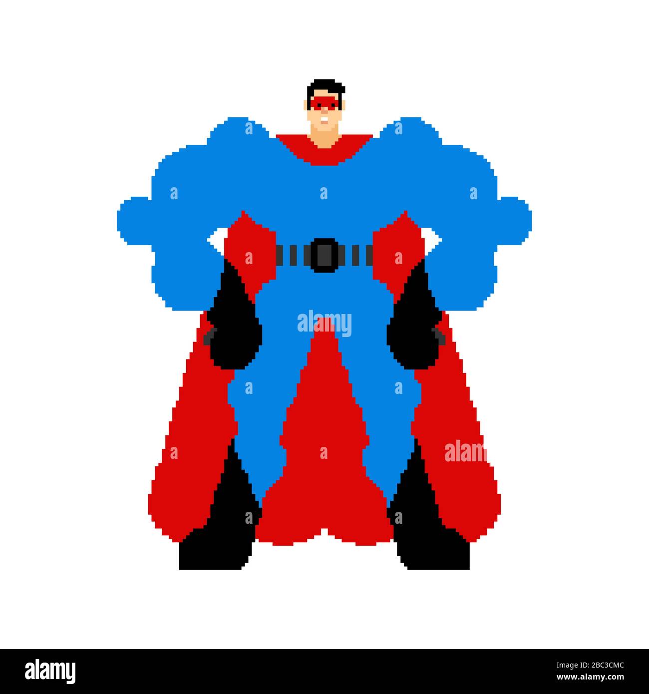Superhero pixel art isolated. 8 bit Super guy in mask and raincoat ...