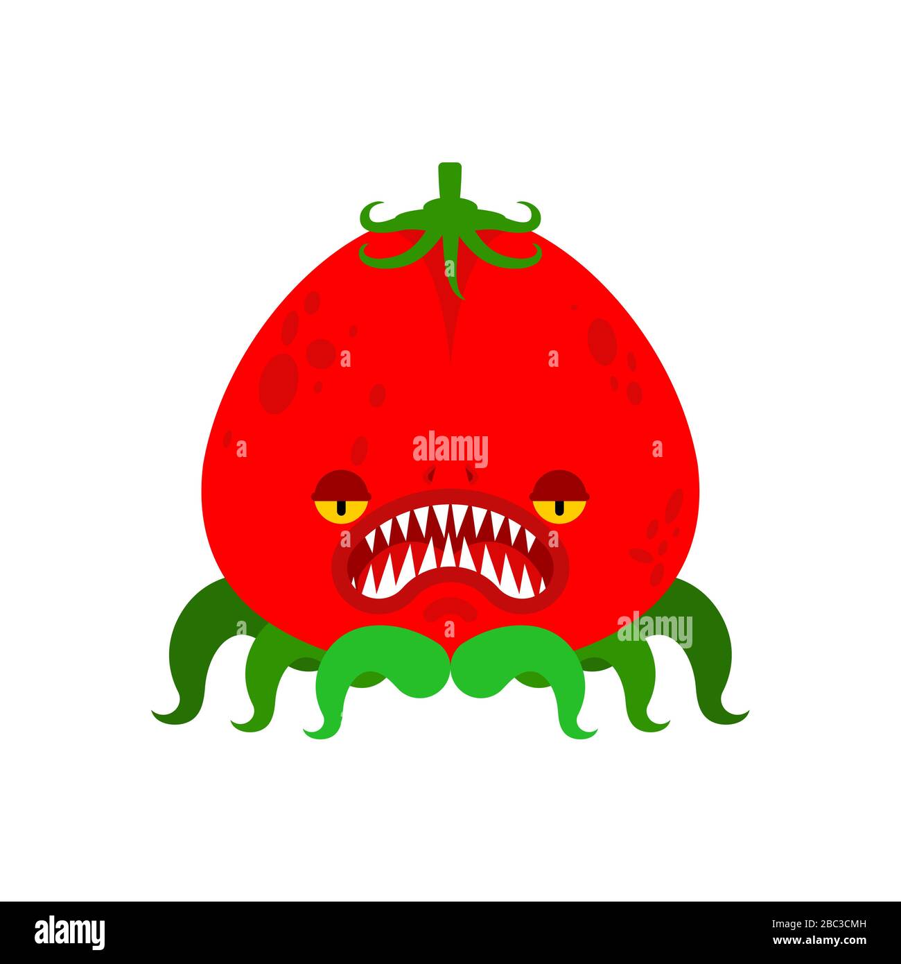 Tomato monster GMO mutant. Angry Vegetable with teeth. Hungry Alien ...