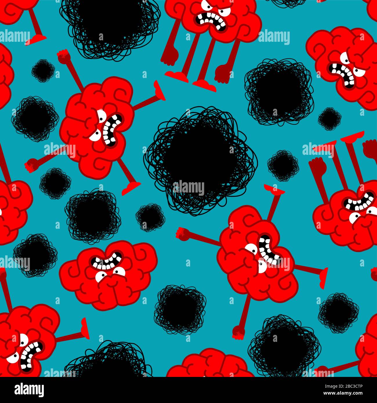 Angry brain pattern seamless. Bad thoughts ornament. Evil brains ...