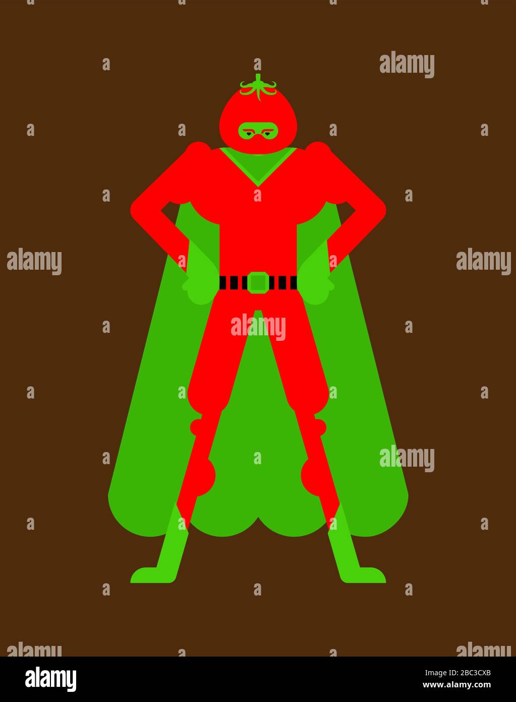 Tomato superhero. Super Vegetable in mask and raincoat. Strong Tomatoes ...