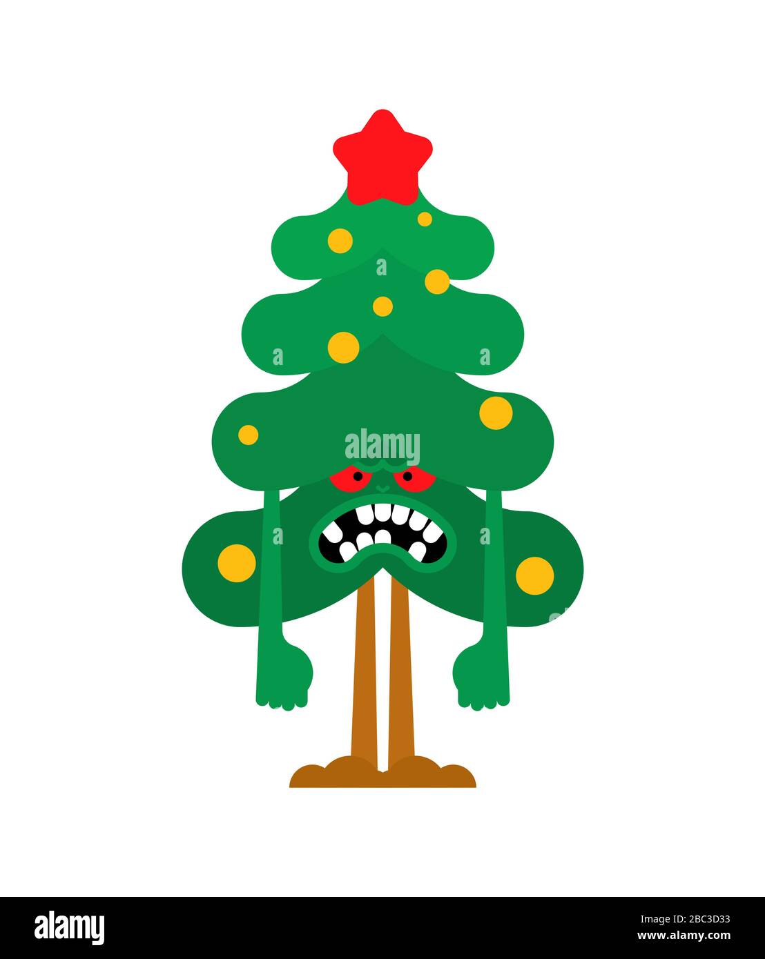 Angry Christmas tree. Crazy Xmas and New Year vector illustration Stock ...