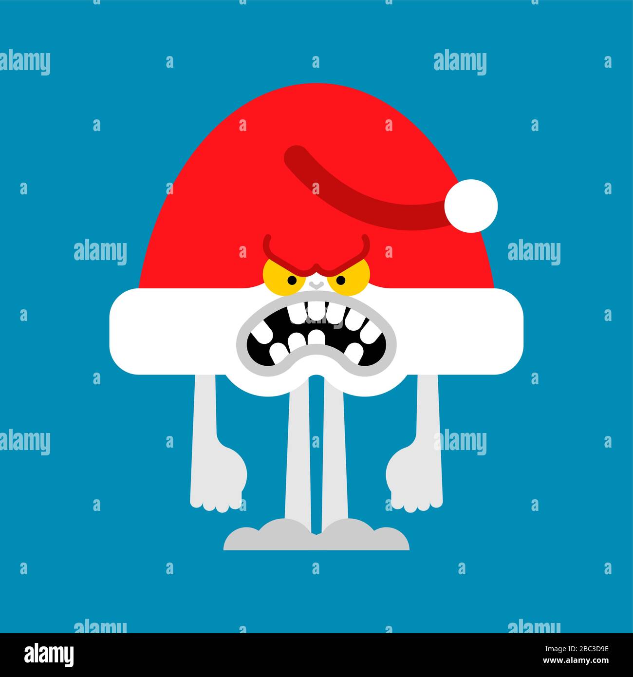 Angry Santa hat cartoon isolated. Crazy Christmas and New Year vector ...