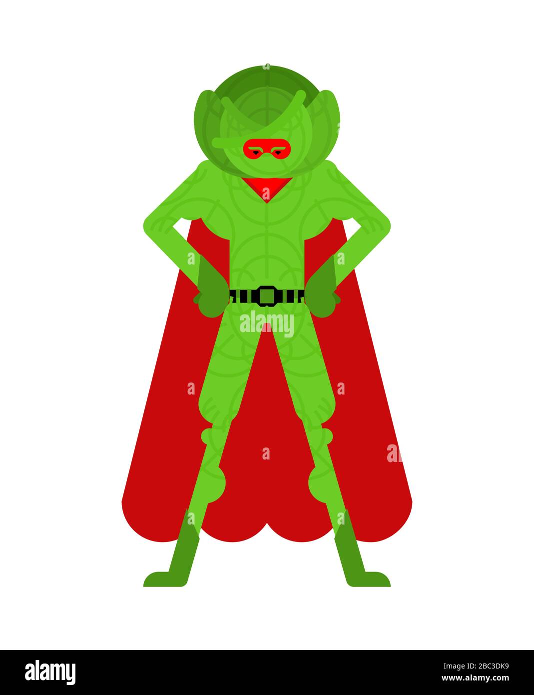 Cabbage superhero. Super Vegetable in mask and raincoat. Strong cartoon ...