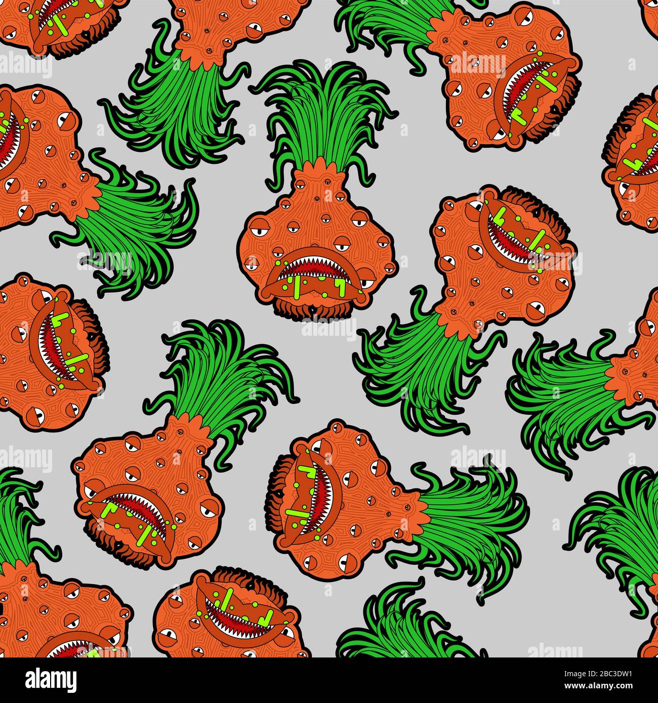 Onion monster GMO mutant pattern seamless. Angry Vegetable with teeth ...
