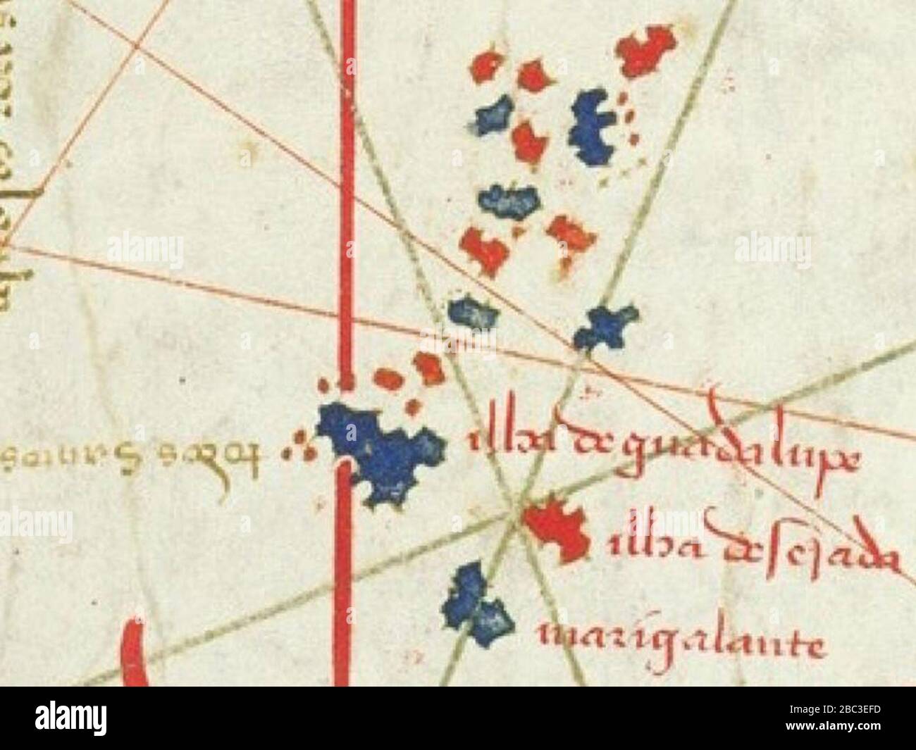 Guadeloupe sur planisphère de Cantino 1502 Stock Photo - Alamy