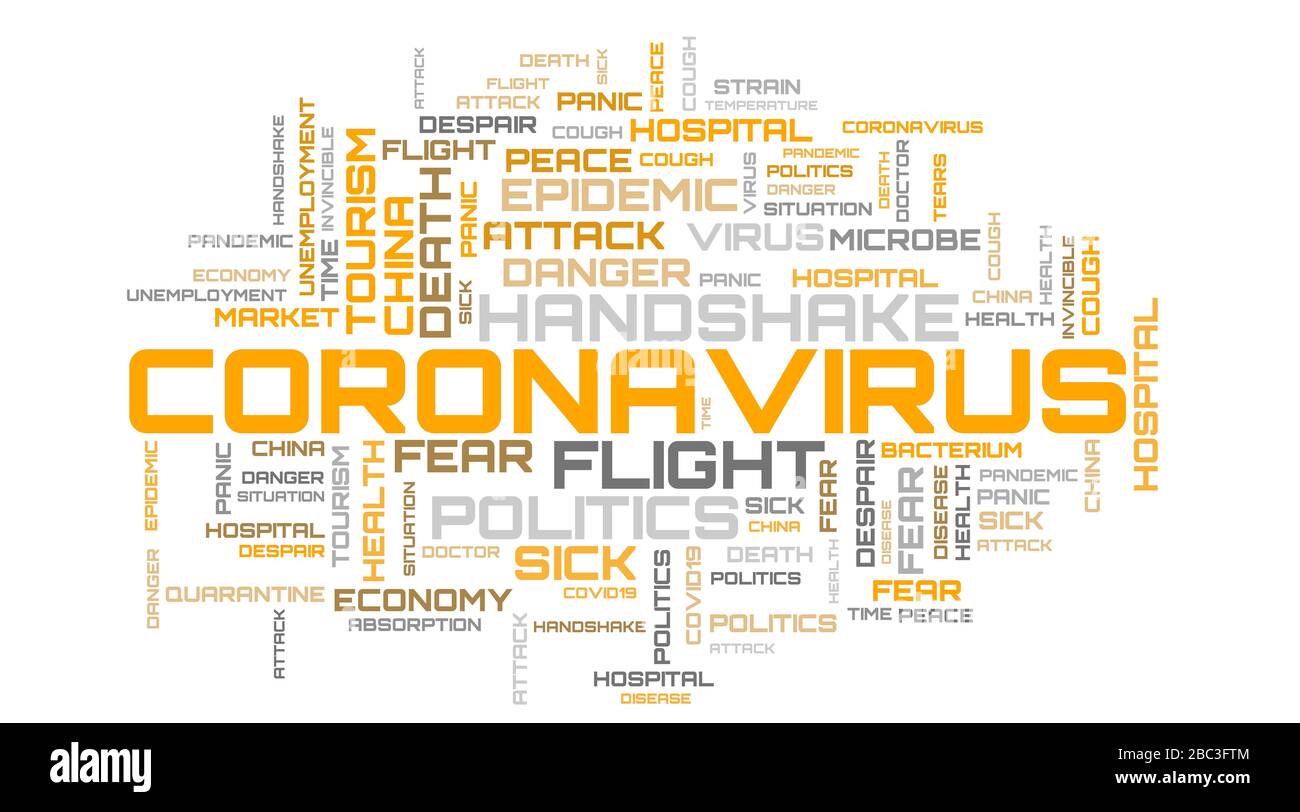 Modern brown coronavirus concept word cloud backdrop Stock Photo - Alamy