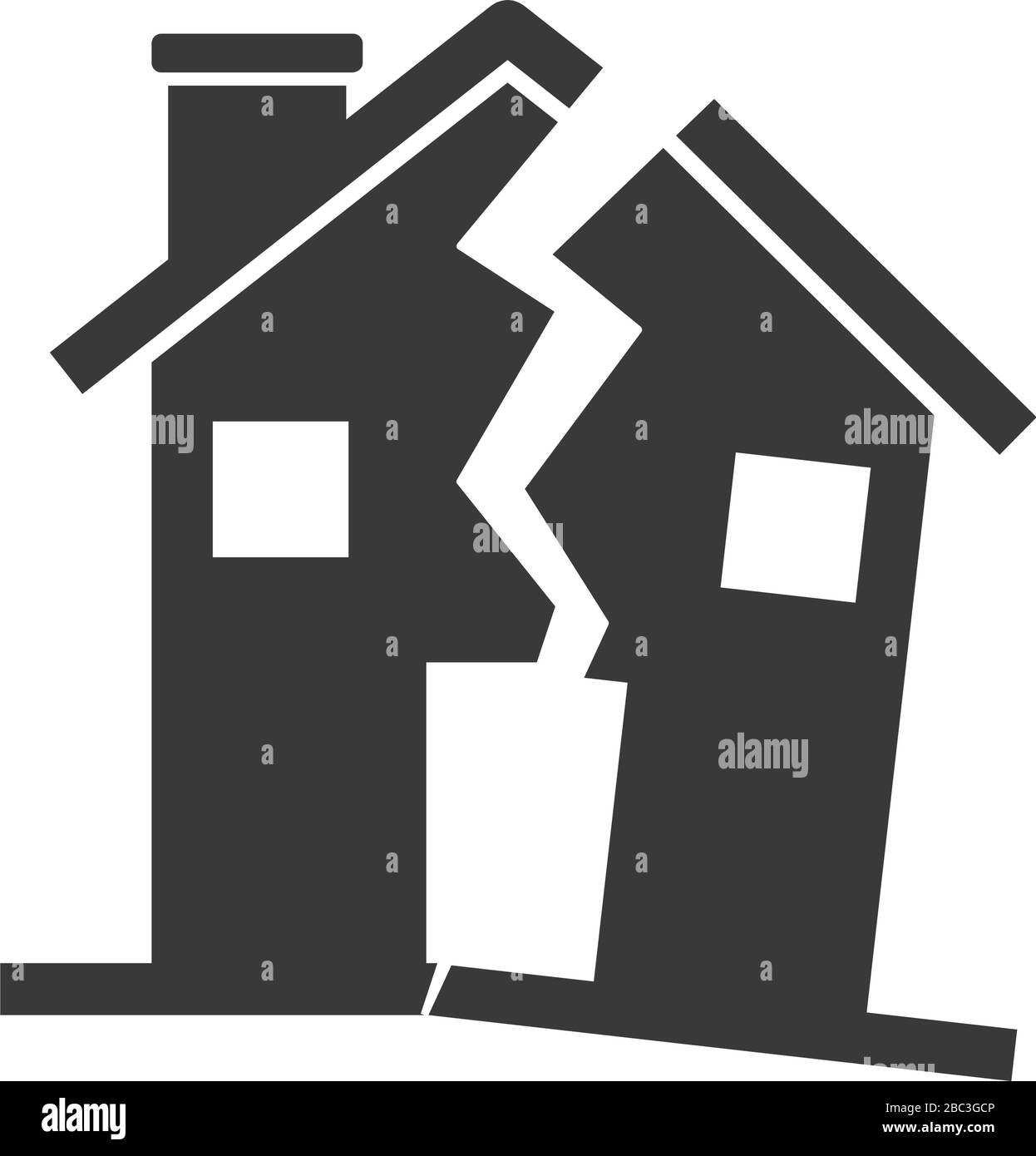 House icon vector with huge crack for damaged or broken house concept ...