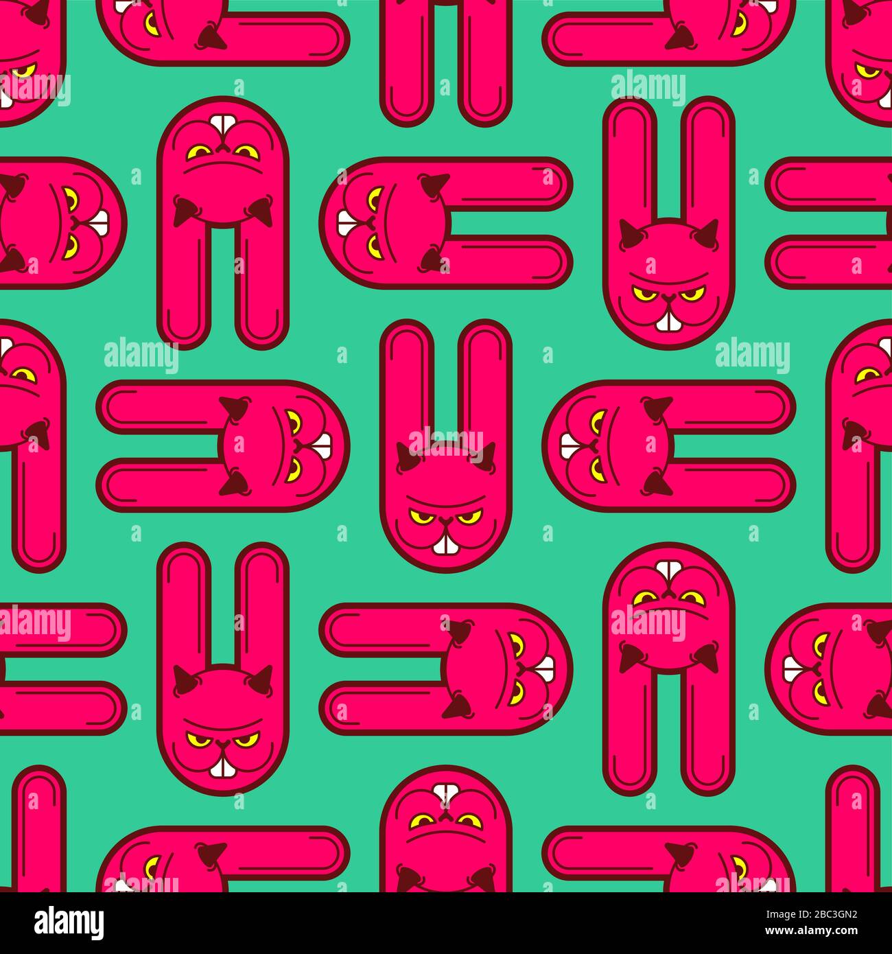 Devil bunny background . Angry hare pattern seamless. Crazy Rabbit ...