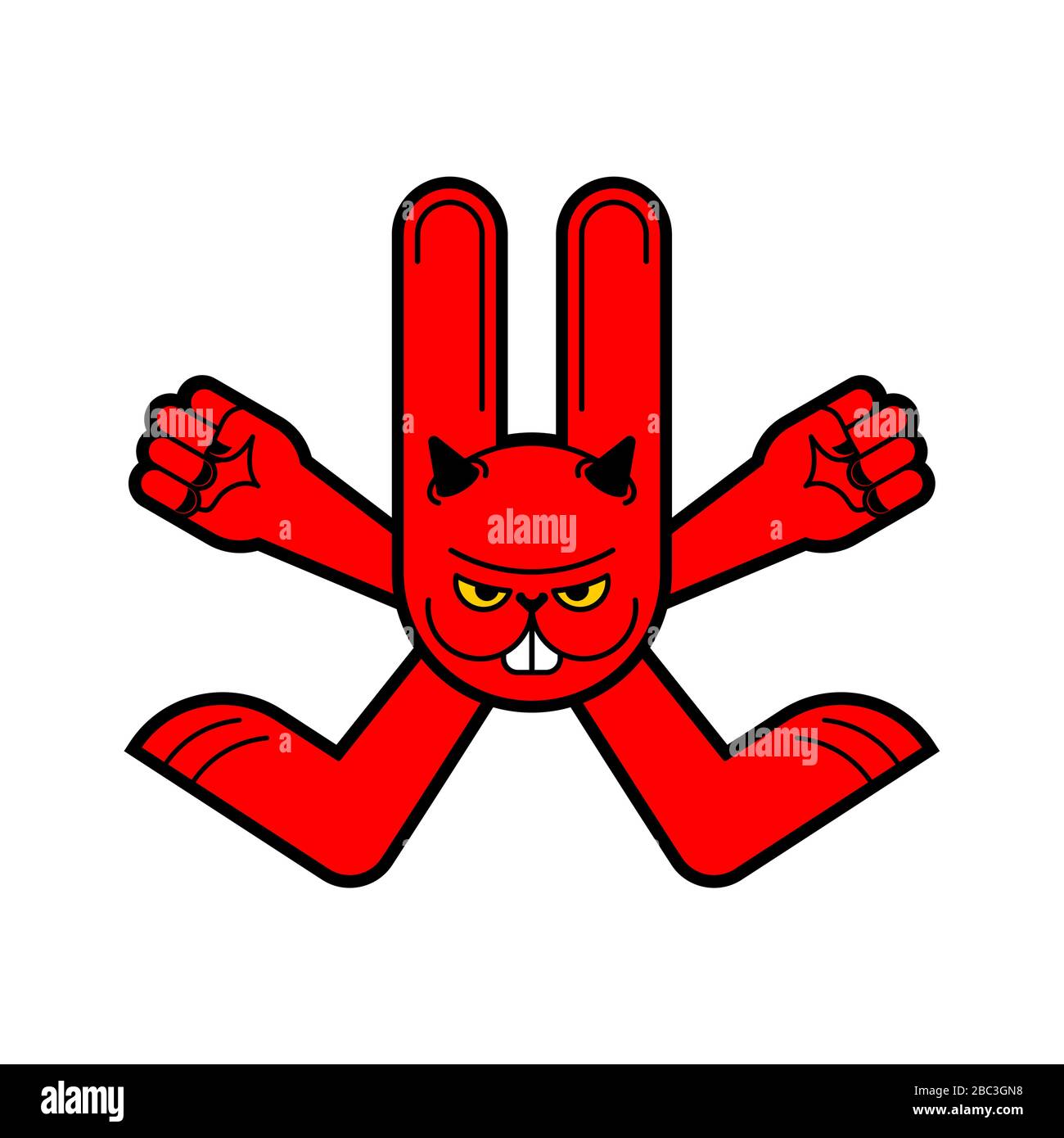 Angry hare. Crazy Rabbit. Devil bunny. Mad animal. Vector illustration ...