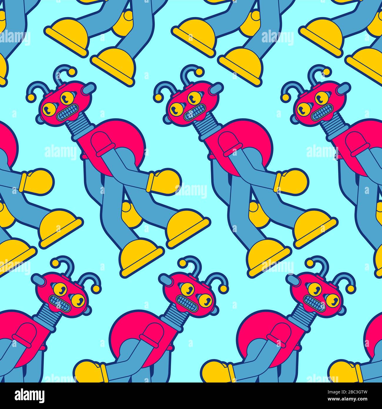 Cartoon Robot toy pattern seamless. Retro plaything Technology cyborg ...