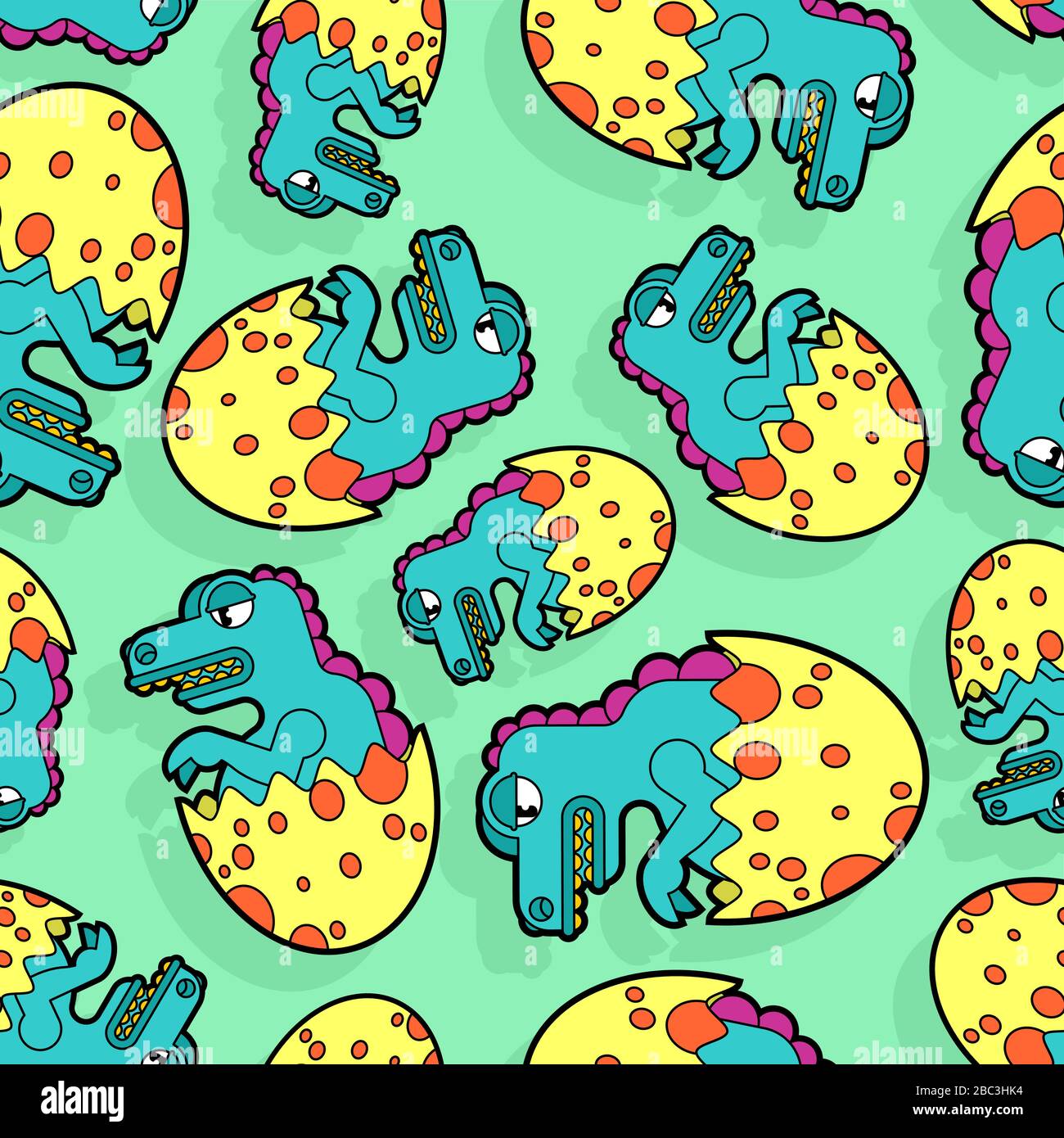 Dinosaur in egg pattern seamless. Small dyno in shell background. Baby ...