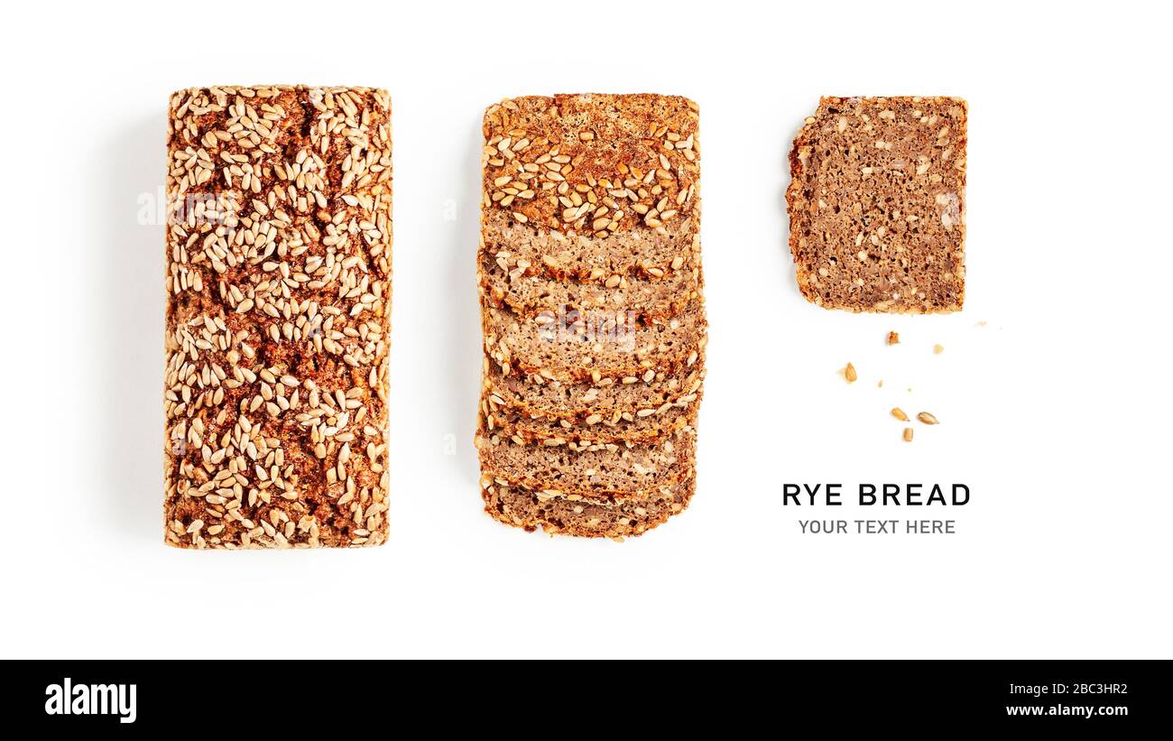 Fresh bread creative layout isolated on white background. Sliced whole ...