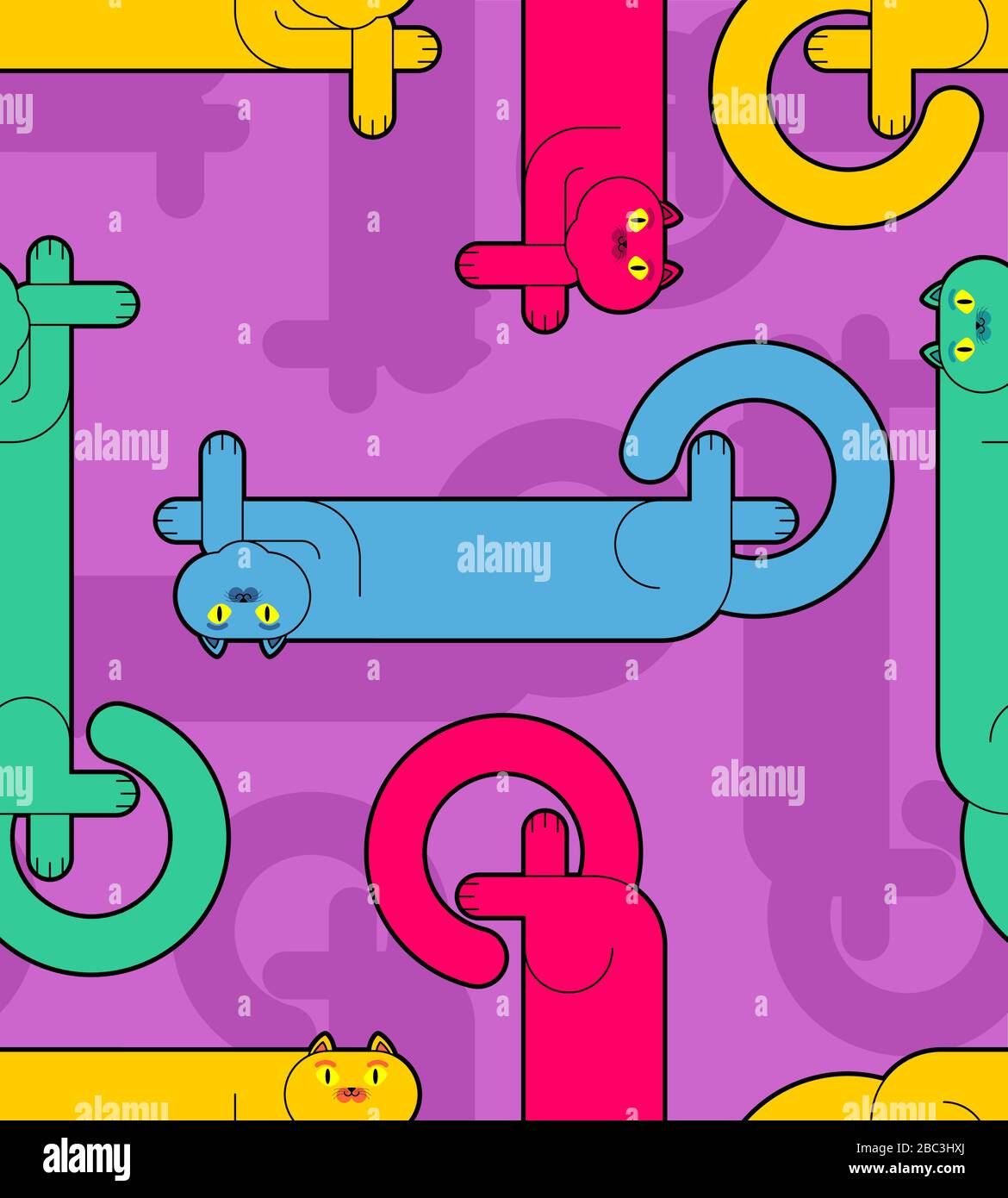 Long cat pattern seamless. Cartoon pet background. Baby fabric texture ...