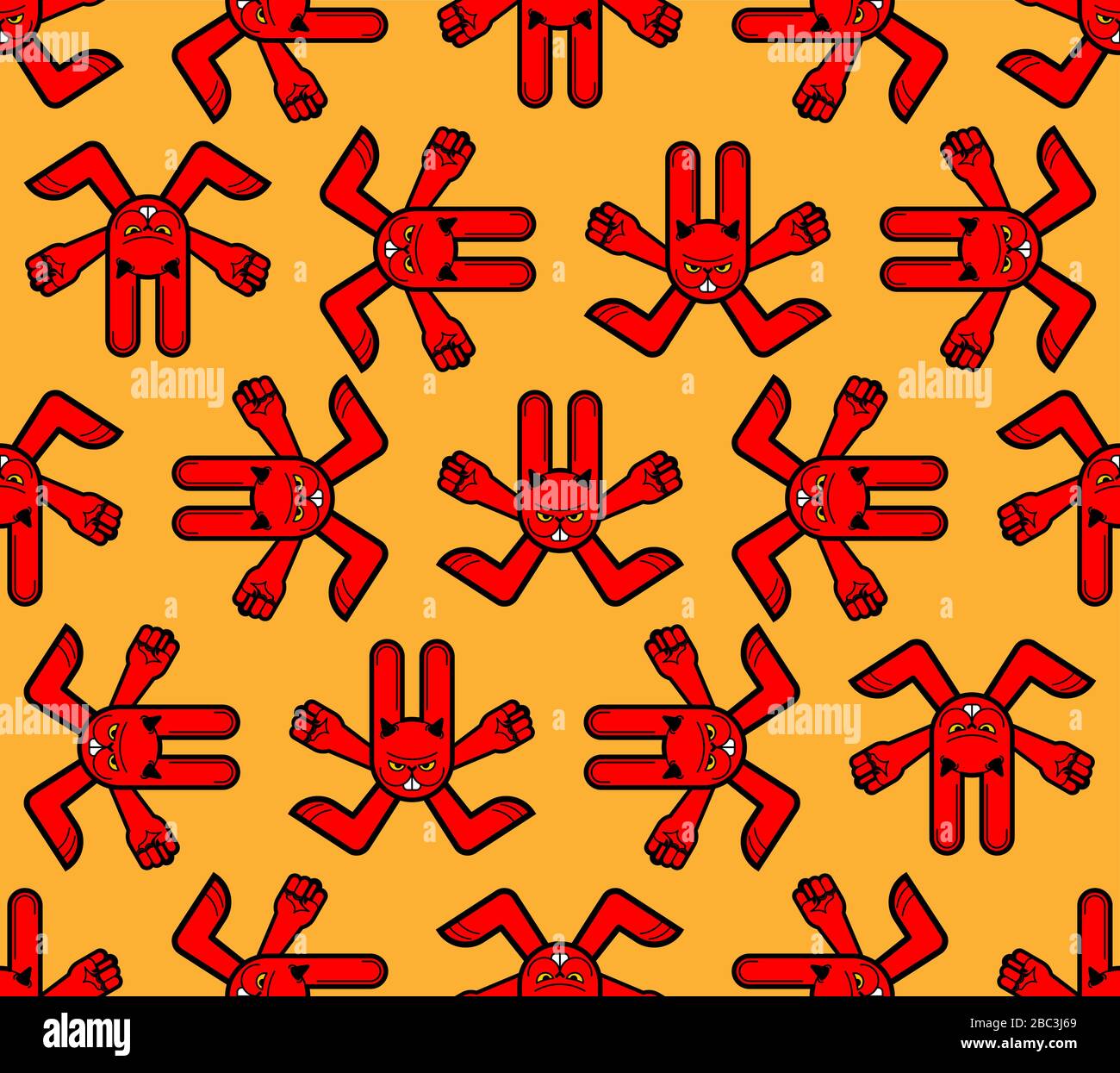 Devil bunny background . Angry hare pattern seamless. Crazy Rabbit ...