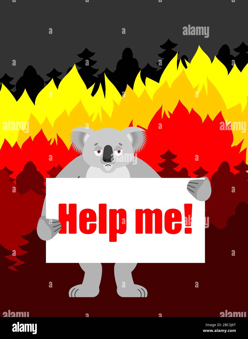 Koala with poster -Help me. Fire in Australia. vector illustration ...