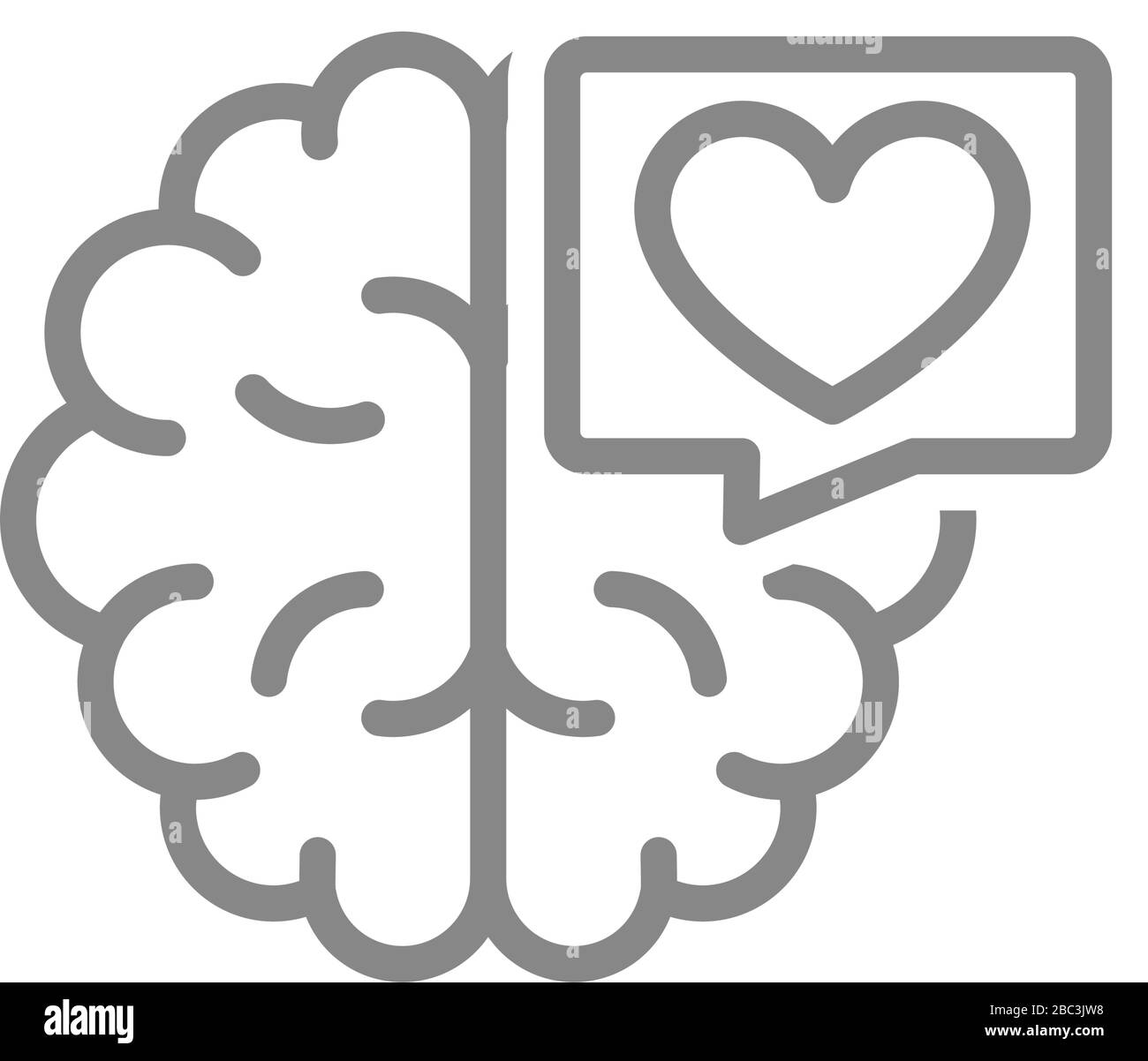 Brain with heart in speech bubble line icon. Healthy internal organ ...