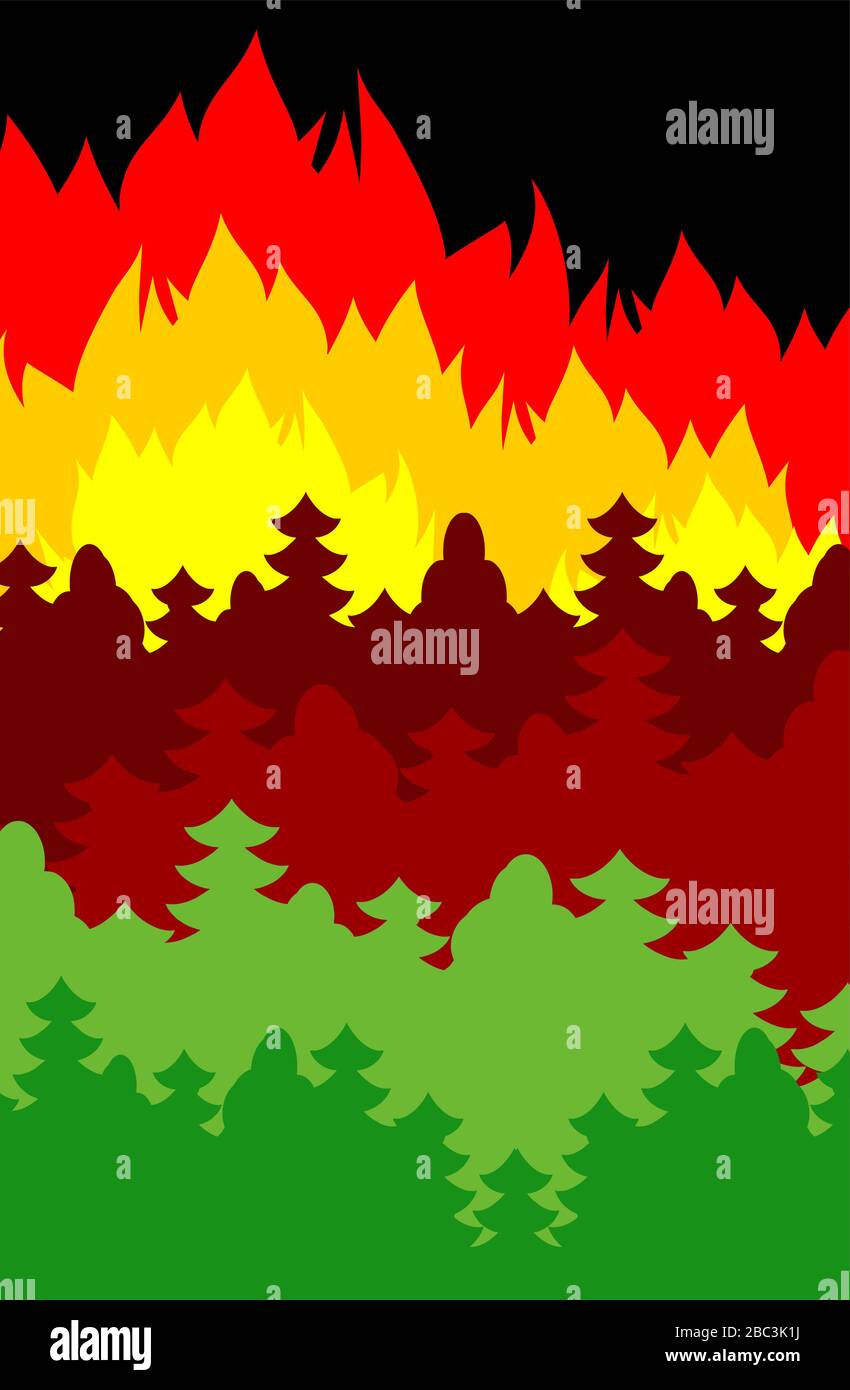 Forest fire background. Trees on fire. vector illustration Stock Vector ...