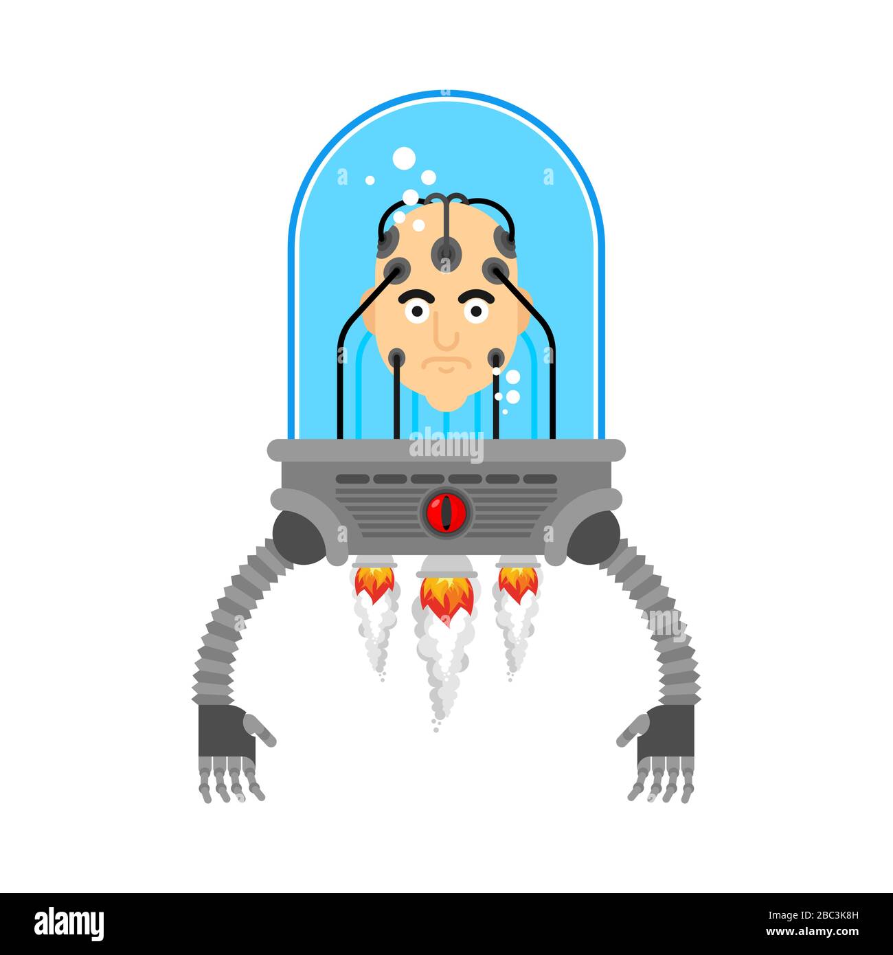 Human head with robot hands. cyborg man Artificial intelligence with ...