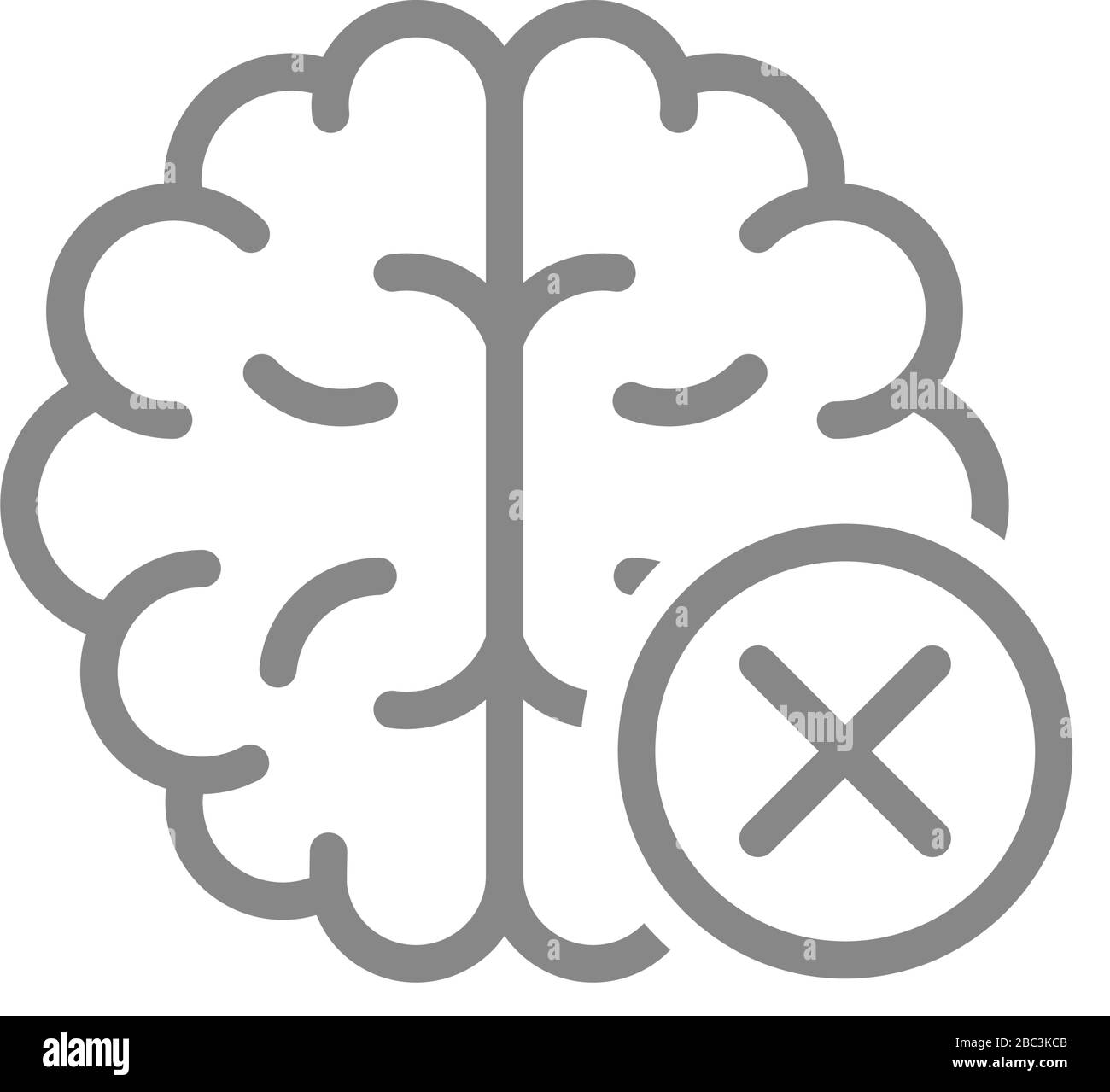 Brain with cross checkmark line icon. Diseases internal organ symbol ...