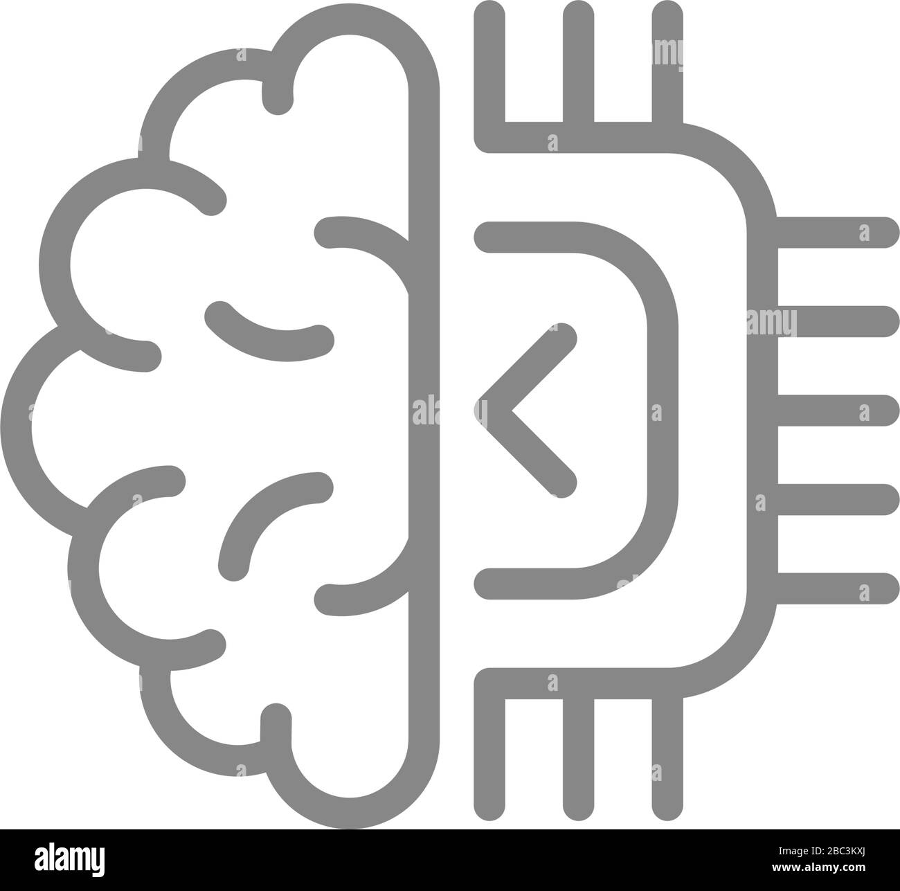 Human brain with chip line icon. Artificial intelligence symbol Stock ...