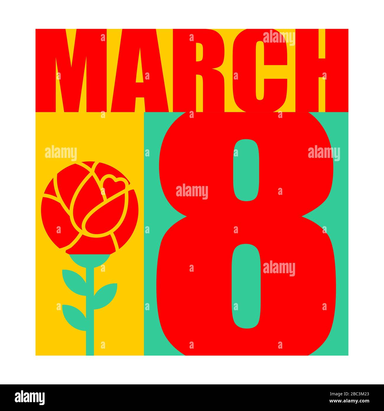 8 March. International womens day. Flower. Template Greeting card ...