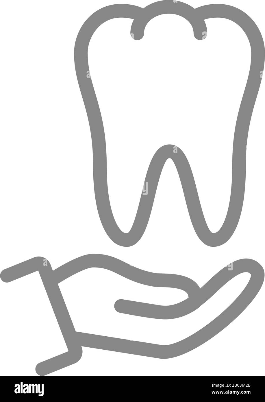 Human tooth on hand line icon. Healthcare, medical treatment, disease ...