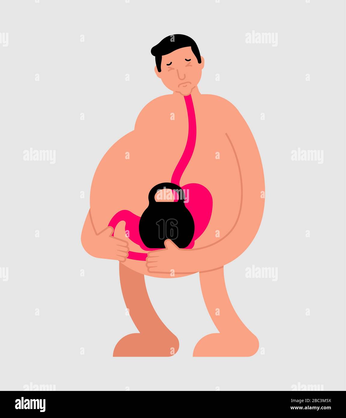 Heaviness in stomach. bloating and nausea. Sick belly. vector ...